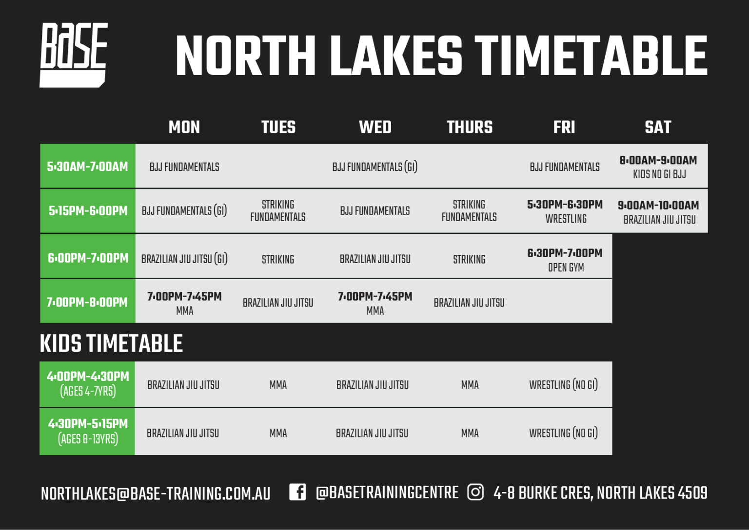Timetable | Base Training Centre